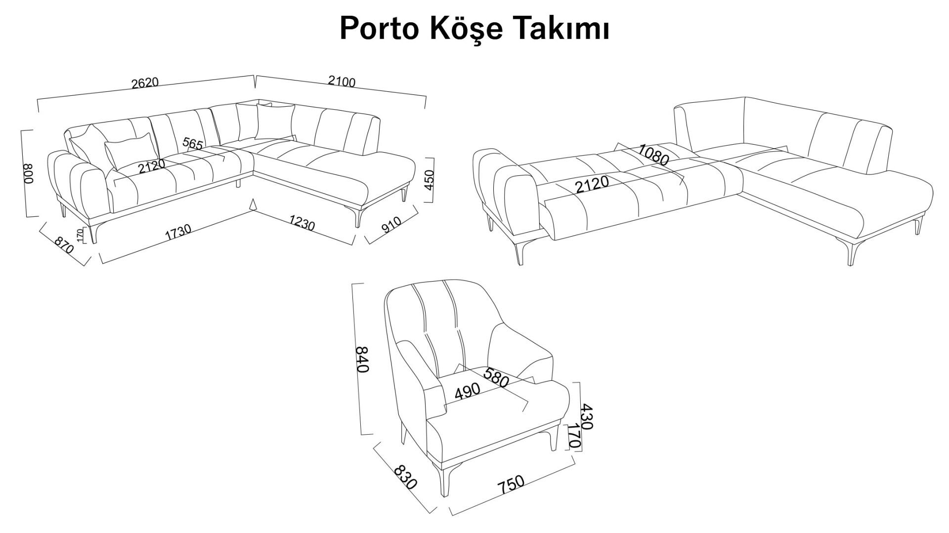 Porto Berjer - Vizon - Siyah Ayak | Bellona Mobilya