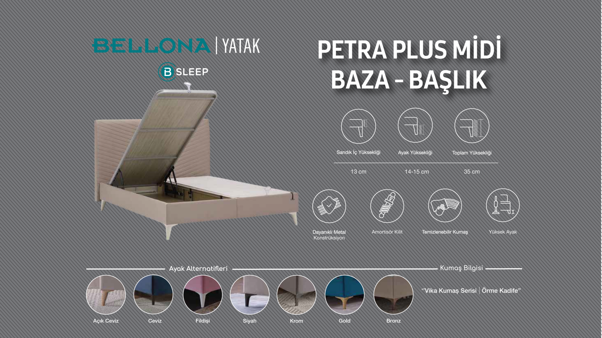 Petra Plus Midi Baza - Vizon | Bellona Mobilya
