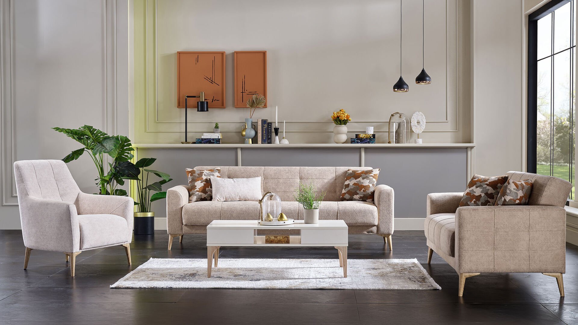 Luis Berjer - Beyaz - Meşe Ayak | Bellona Mobilya